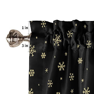 Gold Snowflakes Kitchen Curtain Tier Curtains 45 Inch Long 2 Panels Set, Rod Pocket Window Curtain Drapes Cafe Window Treatments for Living Room Bedroom Seasonal Winter Christmas Black Backdrop