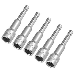 uxcell 5 Pcs 1/4" Quick-Change Hex Shank 10mm Magnetic Nut Setter Driver Drill Bit, 65mm Length, Metric