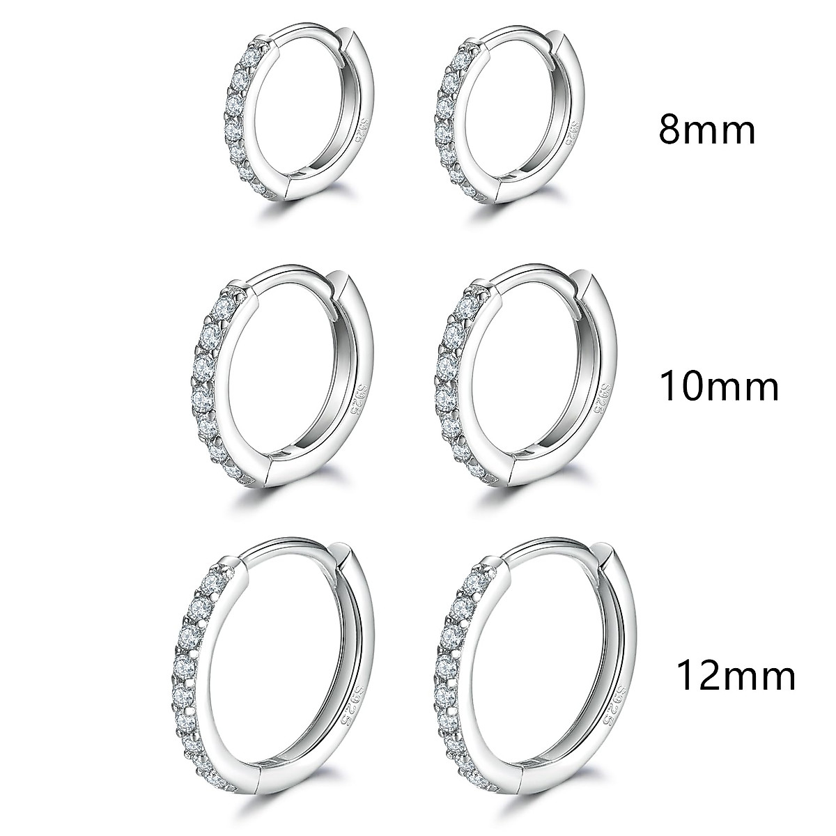 Sterling Silver Hoop Earrings | Sterling Silver Stud Earrings for Women - 6 Pairs Hypoallergenic Tiny Cubic Zirconia Stud Earrings Set & Cartilage Earring Hoops