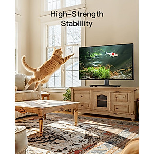 PERLESMITH Universal TV Stand - Table Top TV Stand for 32-55 inch LCD LED TVs - Height Adjustable TV Base Stand with Tempered Glass Base & Wire Management, VESA 400x400mm