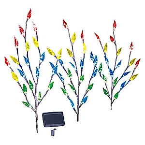 Collections Etc Bright Leaf Branch Solar Garden Lights with Adjustable Branches - Set of 3, Outdoor Decorative Accents, Multi Color Lig, 60