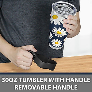 WETOWETO 30 oz Tumbler Stainless Steel Vacuum Insulated Coffee Cup with Handle, Double Wall Vacuum Coffee Tumbler for Hot and Cold drinks, Suitable for Beach, Travel (Daisy Flower, 1 Pack)