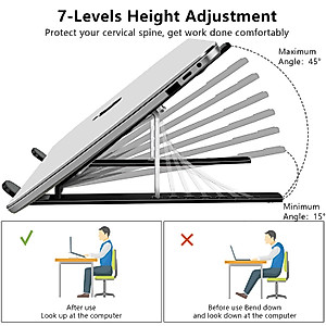 FOBELEC Laptop Stand, Adjustable Ergonomic Portable Aluminum Laptop Holder, Foldable Computer Stand 6 Angles Anti-Slip Laptop Riser Compatible with 9-16 inch Laptops