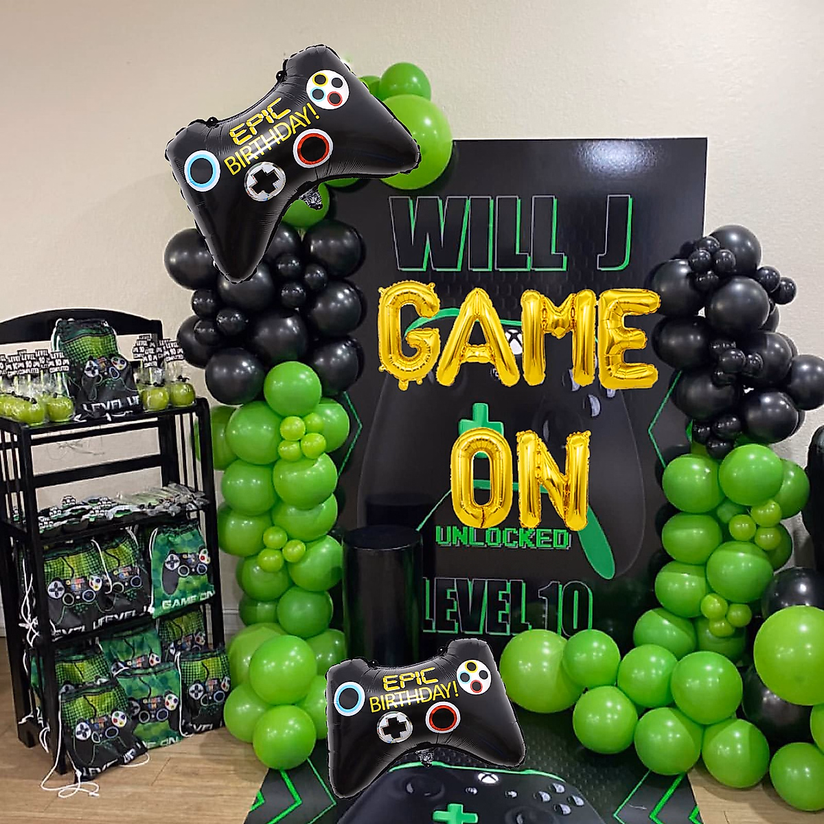 107 pcs Game On Balloons Arch Garland Party Decoration Black Green Video Game Party Supplies for Level Favor Theme Birthday Party Decorations