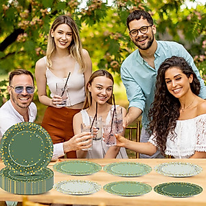 OBUSATT 100Pcs Sage Green Paper Plates Green and Gold Party Supplies Polka Dot Green Tableware Disposable 7 Inch Dinner Dessert Cake Plates for Bridal Baby Shower Wedding Birthday Party Decorations