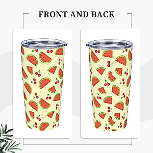 Yaxongx 20oz Tumbler Watermelon Cherry Double Wall Vacuum Insulated Coffee Mug with Lid and Metal Straw Brush Reusable Stainless Steel Water Bottle Travel Cup Gifts for Car Ice Drinks Hot Beverage