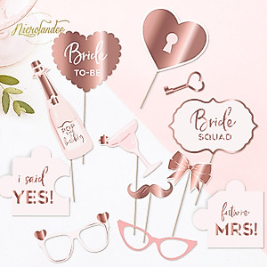NICROLANDEE Wedding Photo Props Kit, 12 PCS Rose Gold Engagement Photo Props Accessories with Bamboo Sticks for Bride to Be Night Party, Fall Bridal Shower Wedding Favour Party Decorations