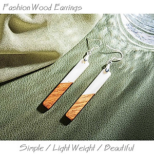 YWDREAM Wood Earring, Wooden Earrings for Women, Boho Earrings Women Dangling Statement Earrings (Black Vertical Bar)