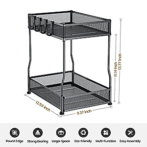 PHINOX Reinforced Metal Organizers and Storage with 4 Hooks, 2 Tier for Under Cabinet/Sink, Kitchen, Bathroom