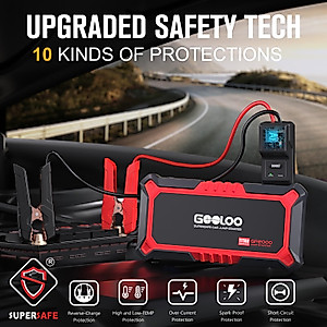 GOOLOO New GP2000 Jump Starter, 12V 2000A Car Jumper Starter(Up to 8.0L Gas, 6.0L Diesel Engines), SuperSafe Portable Battery Charger, Auto Lithium Box Booster Pack with USB Quick Charge, red