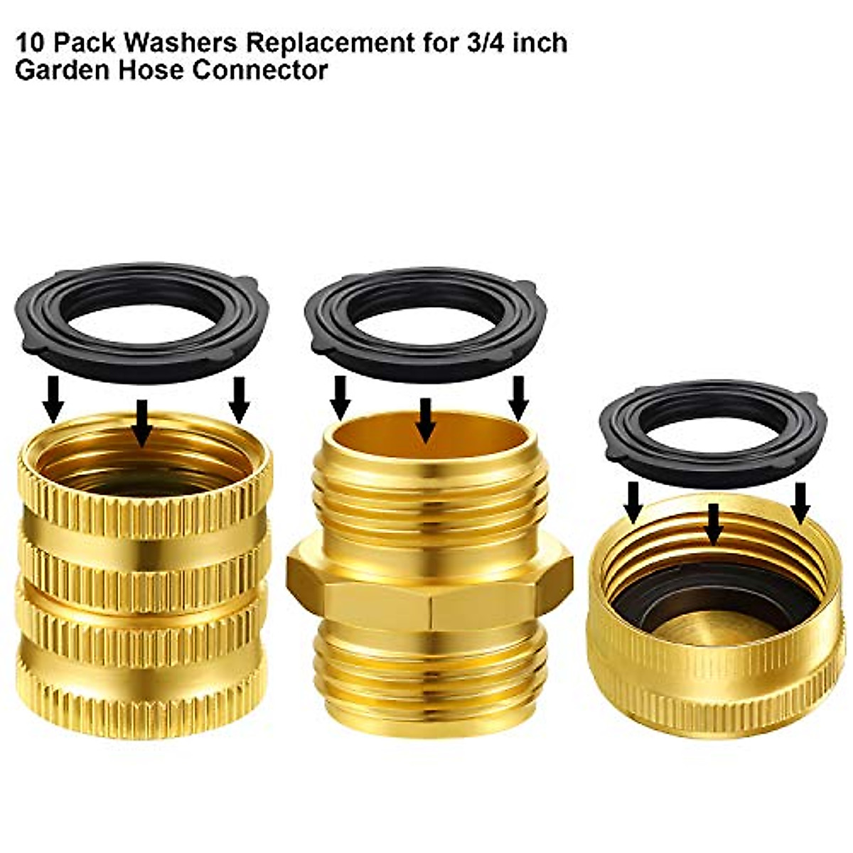 Tatuo 6 Pack Garden Hose Connector Adapter, Male to Male, Female to Female, Hose End Cap, 3/4 Inch Connector Extra 10 Pack Washers