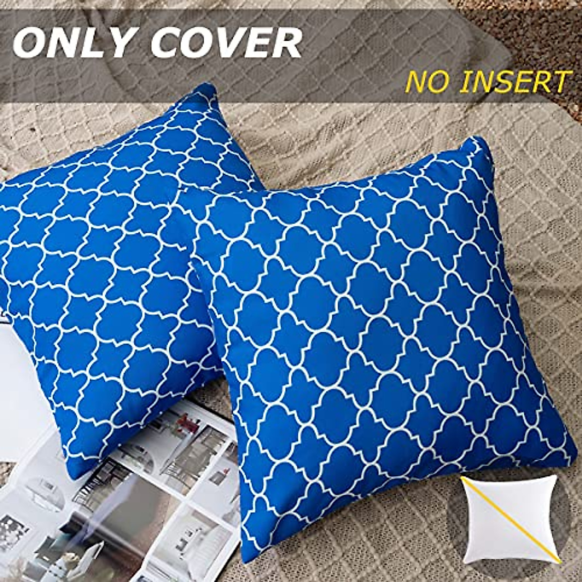 YASRKML 16 x16 inch Waterproof Outdoor Throw Pillow Covers Set of 2, Decorative Farmhouse Square Pillow Cushion Cases UV Protection, Modern Pillowcase for Patio Garden Balcony (Navy Blue)