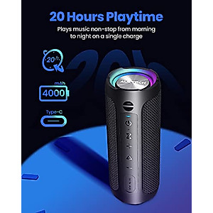 AUKTECH Bluetooth Speakers - Portable Speakers Bluetooth Wireless(100ft), 24W Loud Stereo Sound, Led Lights, 20H Playtime, IPX7 Waterproof Speaker for Outdoor, Home, Party, Beach, Shower