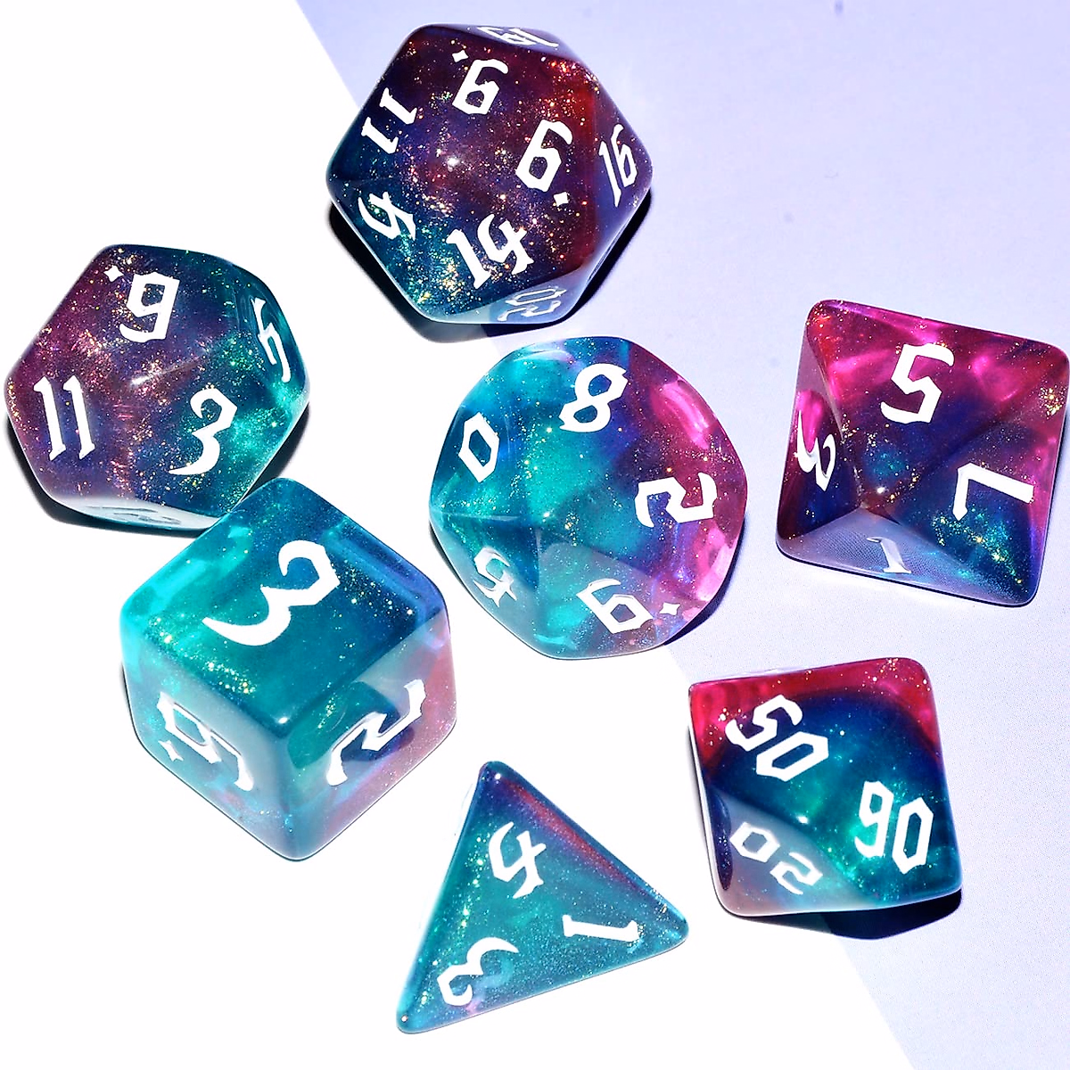 Galaxy Dice Set| Dark Green Mix Purple Crystal DND Dice Set for Board Game