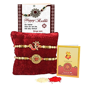 TIED RIBBONS Set of 2 Bhai Dooj Rakhi for Brother Rakhi for Bhaiya | Wishes Card | Tikka Bhai Dooj - Raksha Bandhan Rakhi Bracelet for Brother | Bhai Rakhi 2 Set | Bhai Dooj Roli Rakhi Set for Brother
