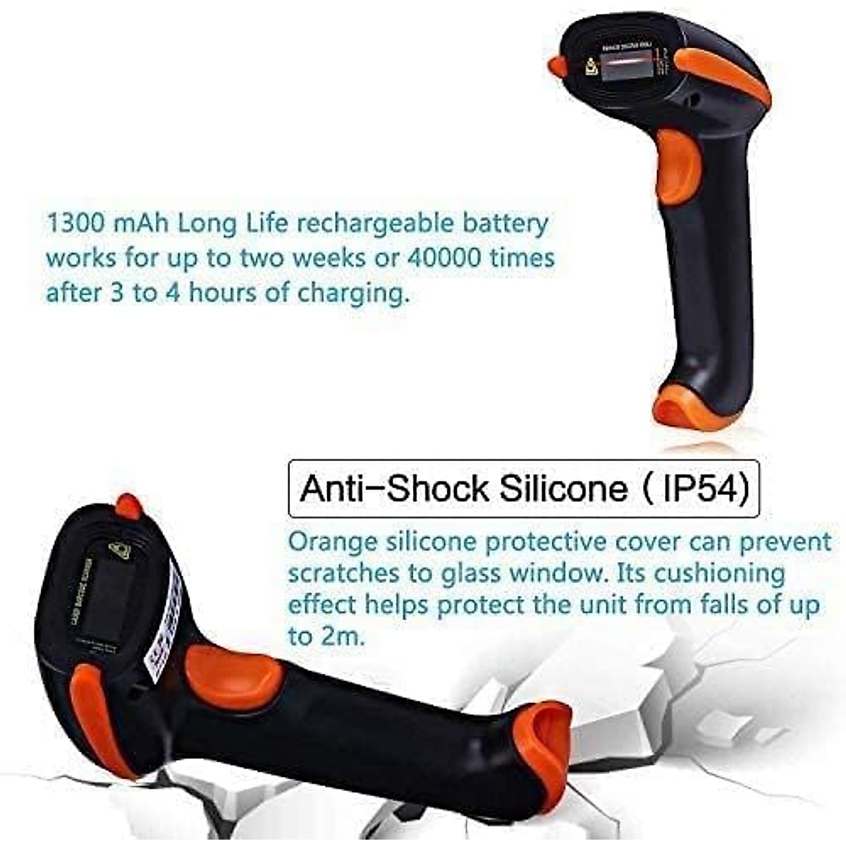 Tera Barcode Scanner Wireless 1D Laser Scanner 2-in-1 (2.4Ghz Wireless+USB 2.0 Wired) Handheld Bar Code Scanner Reader, IP54 Shockproof, for Store, Supermarket, Warehouse, Library