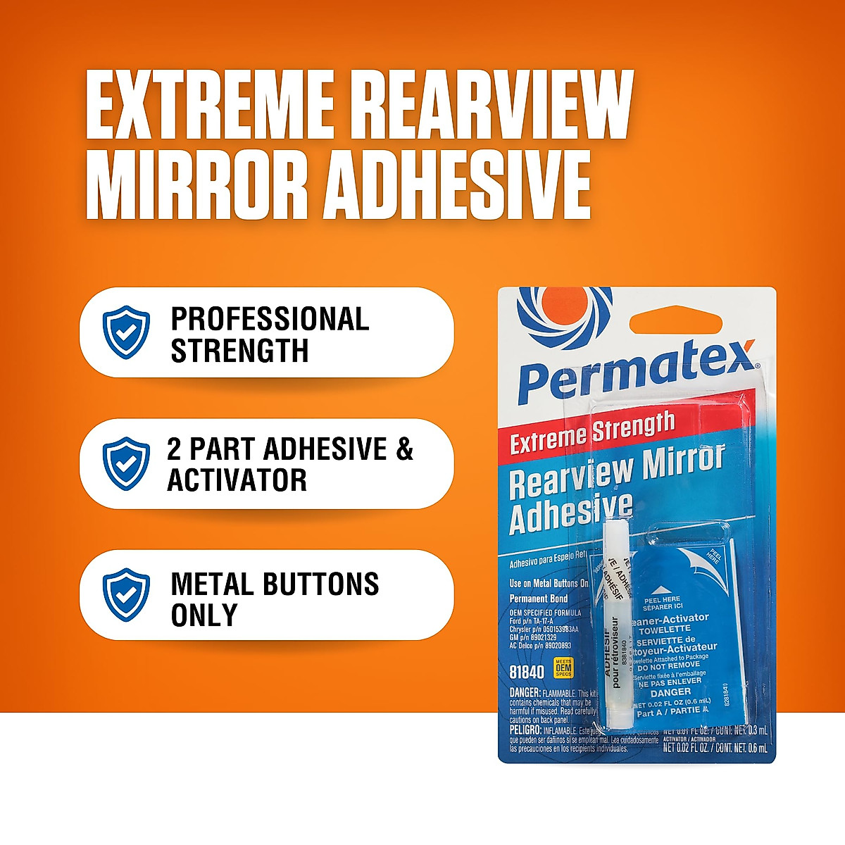 Permatex 81840 Extreme Rearview Mirror Profressional Strength Adhesive Kit , White
