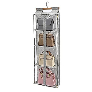 Coorganisers Hanging Purse Handbag Organizer with Zippers,4 Grids Vesiable Fully Enclosed Purse Organizer for Closet,Over The Door Handbag Storage Organizer,Hanging Closet Organizer for Purse,Bag