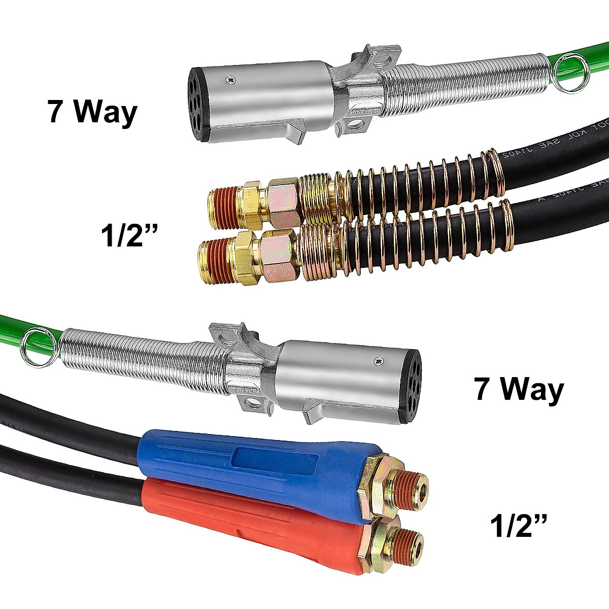 Voilamart 15Ft 3 in 1 ABS Air Power Line Hose Wrap Airline Air Line Wrap 7 Way Electrical Cable Air Lines with Emergency Glad Hand for Semi Truck Trailer Tractor