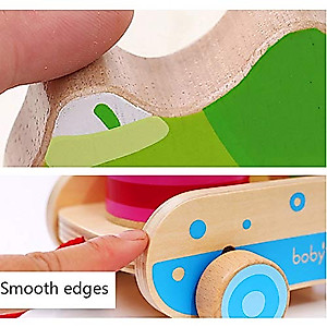 Wooden Baby Toys Car, Crocodile Beating Drum Pull Along Toddler Toy,Developmental Toy for 1 Year Old Girl Boy Birthday Gift