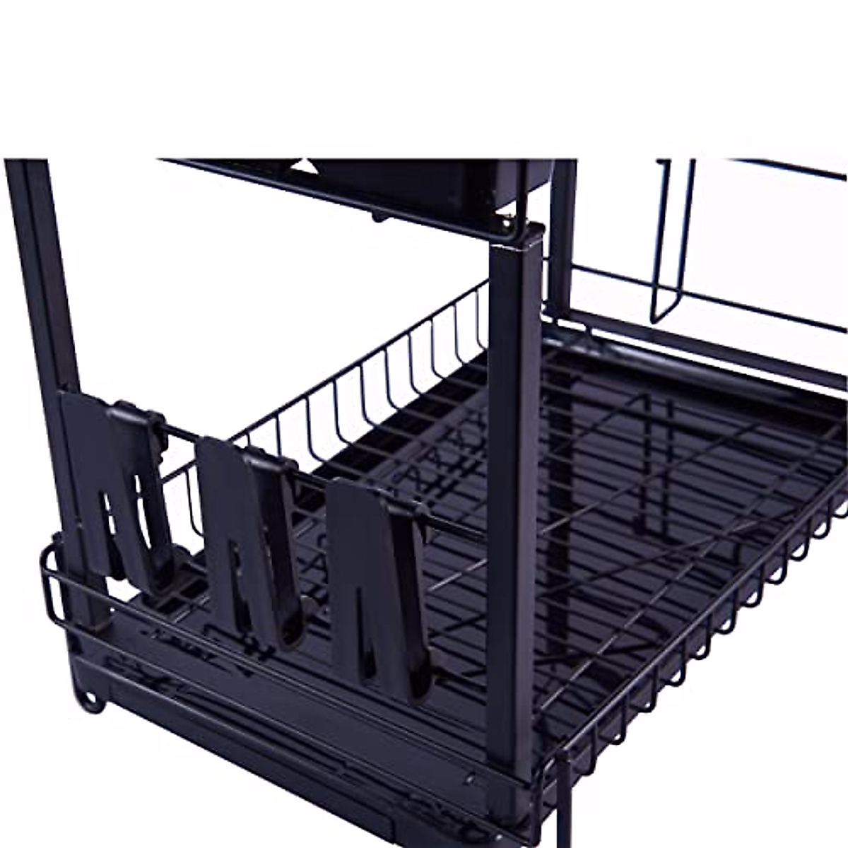 YP Dish Drying Rack with Drainboard, 2 Tier Dish Drainers for Kitchen Counter, Kitchen Dish Rack Organizer with Removable Utensil Holder, Black