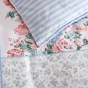 Laura Ashley - Duvet Set, Super Soft & Cozy Bedding, Includes Matching Shams & Bonus Throw Pillow Covers, Luxurious Home Decor (Hope Patchwork Blue, Full/Queen)