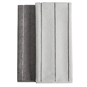 Microfiber Kitchen Towels - Super Absorbent, Soft and Solid Color Dish Towels, 8 Pack (Stripe Designed Grey and White Colors), 26 x 18 Inch