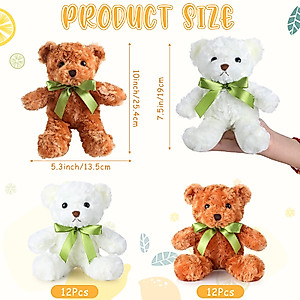 HyDren 24 Pcs Bear Bulk Plush Stuffed Animals 10 Inch Cute Soft Stuffed Bear with Green Bow for Baby Shower Birthday Gift Party (Light Brown, White)