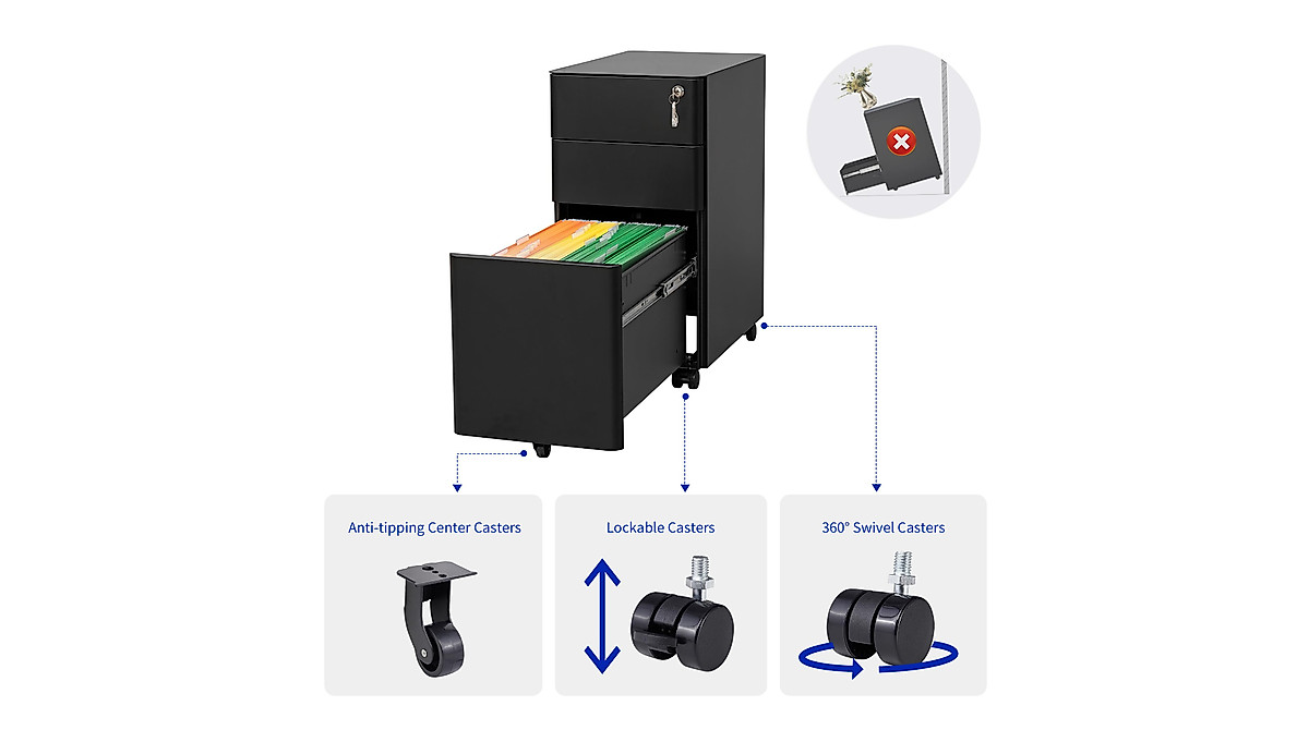 LVSTEEL Slim Vertical File Cabinet with Lock for Home Office