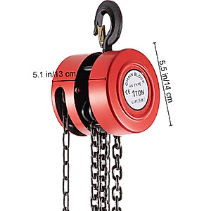 VEVOR Hand Chain Hoist, 2200 lbs /1 Ton Capacity Chain Block, 8ft/2.5m Lift Manual Hand Chain Block, Manual Hoist w/Industrial-Grade Steel Construction for Lifting Good in Transport & Workshop, Red