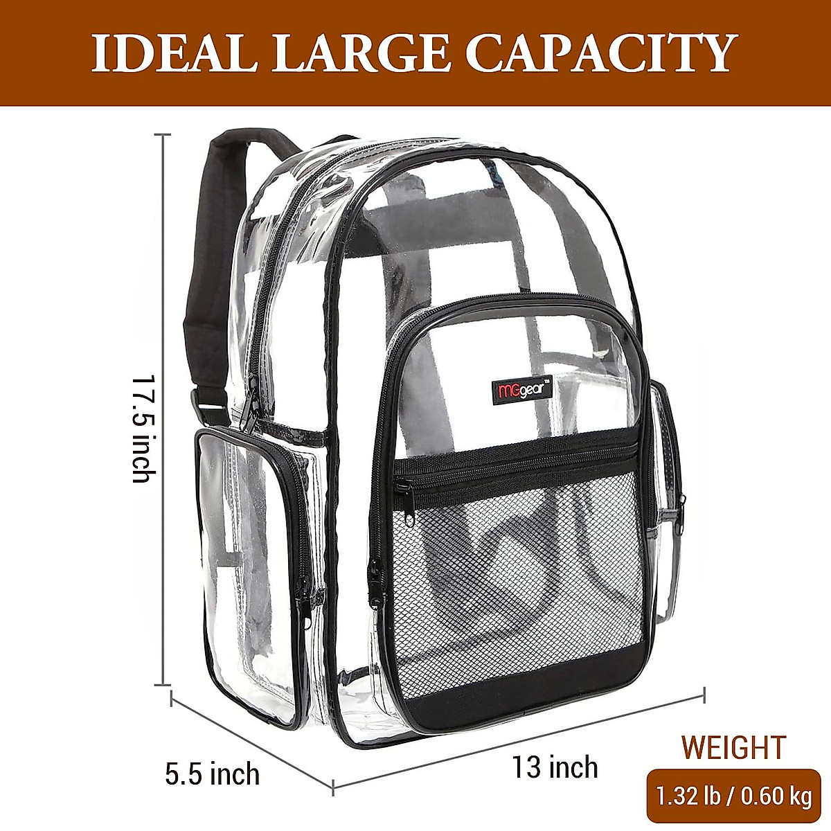 MGgear Clear Transparent PVC School Backpack/ Outdoor Backpack with Black Trim
