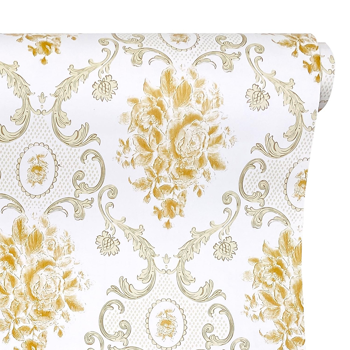 Yifely Gold Damask Self Adhesive Shelf Drawer Liner Decorative Storange Organizers Cabinets Lining Paper Easy to Remove 17.8 Inch by 9.8 Feet