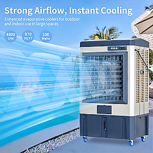KEGIAN 4800CFM Evaporative Air Coolers, Swamp Cooler with Continuous Auto Fill, 120° Oscillating, 3-Speed Mode, Air Cooler, Portable Cooler Fan for Indooor Outdoor Patio Garage Commercial Use 41''
