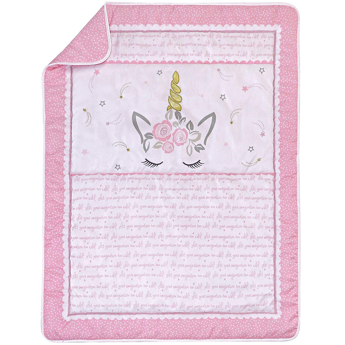 Sammy & Lou Mystical Dreams 4-Piece Baby Nursery Crib Bedding Set for Girls, Includes Quilt, Fitted Crib Sheet, Crib Skirt, and Plush Toy