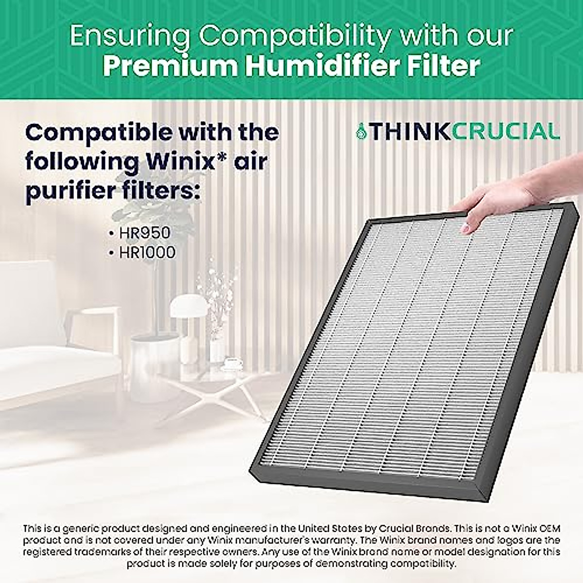 Think Crucial Replacement Air Purifier Filters Compatible with Winix J Models HR950 & HR1000 - Includes 1 Air Purifier Filter & 1 Carbon Filter - Compare to Part # 117130-2 Pack
