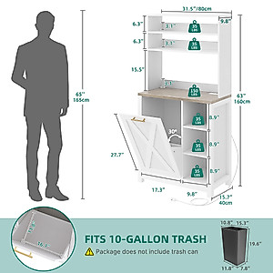 YITAHOME Tilt Out Trash Can Cabinet 10 Gallon with Power Outlet, 6-Tiers Tall Recycling Garbage Bin Cabinet with Storage Shelf, Laundry Hamper Cabinet for Kitchen, White