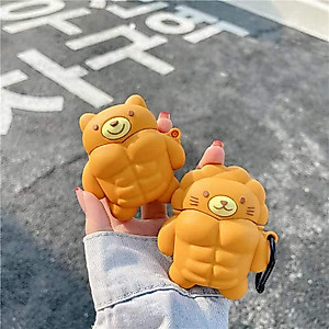 for Air pod pro Case Generation Case, Cute 3D Lovely Unique Cartoon for Air pod pro Silicone Cover Fun Funny Cool Design Fashion Cases for Boys Girls Kids Teen for Air pod pro Case (Muscle Bear)