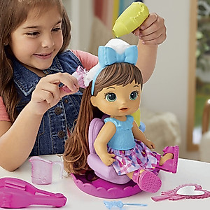 Baby Alive Sudsy Styling Doll, Brown Hair, Includes 12-Inch, Salon Chair, Toys for 3 Year Old Girls and Boys and Up
