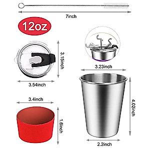 ShineMe Kids Stainless Steel Cups,12oz Kids Metal Drinking Glasses with Lids and Sleeves, 5pack Reusable Water Tumbler for Children and Adults, Apply to Indoor and Outdoor