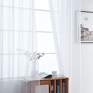 SpaceDresser Basic Rod Pocket Sheer Voile Window Curtain Panels White 1 Pair 2 Panels 52 Width 84 Inch Long for Kitchen Bedroom Children Living Room Yard(White,52 W x 84 L)