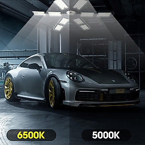 PINSAI 2 Packs LED Garage Light,Super Bright Screw in E26/E27 Ceiling Shop Work Lamp, 280W 30000 Lumen Deformable Basement Bulb Fixture with 12+1 Adjustable Panels, Lighting for Workshop, Attic