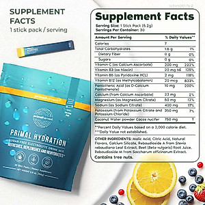 Primal Harvest Electrolytes Powder Packets Primal Hydration, Easy Open Packets, Energy Drink Mix (Lemon Berry, 30 Packs)
