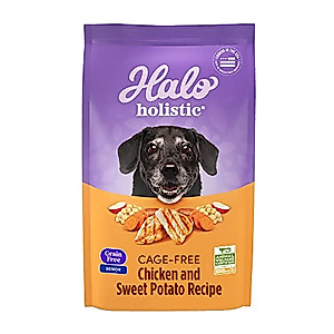 Halo Purely for Pets Holistic Dog Food, Complete Digestive Health Grain Free Cage-Free Chicken and Sweet Potato Recipe, Dry Dog Food Bag, Senior Formula, 10-lb Bag