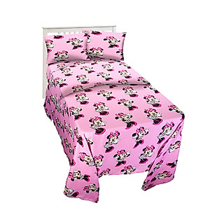 Minnie Mouse Twin Bedding Set for Toddlers - Bundle Includes Minnie Mouse Sheets with Flat Sheet, Fitted Sheet, and Pillowcase for Twin Bed Plus Tattoos, More | Minnie Mouse Bedroom Decor