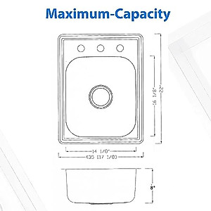 ORLANDO 17x22 inch Single Bowl Kitchen Sink Drop in Stainless Steel Bar Sink, Topmount Bar/Prep sink
