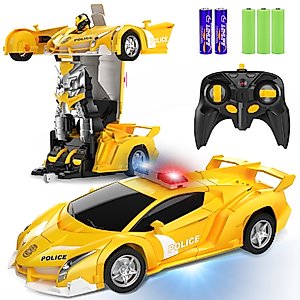 FDJ Remote Control Car - 2 in 1 Transform Car Robot, One Button Deformation to Robot with Flashing Lights, 1:18 Scale Transforming Car, 360 Degree Rotating Drifting Toys for 5+ Year Old Boys