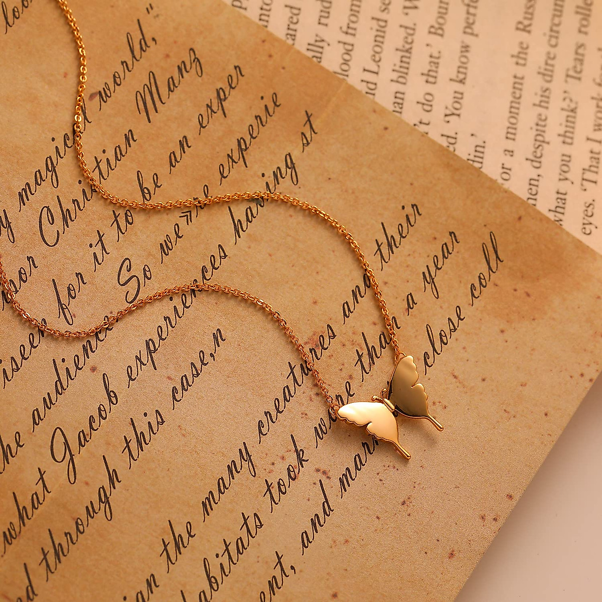 MRSXIA Butterfly Necklace for Women Gold Pendant 18K Gold Filled Dainty Chain Simple Insect Jewelry