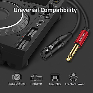 DREMAKE Unbalanced XLR 3-Pin Female to Jack 6.5mm 1/4 TS Male Mic Patch Cord, 25FT XLR to Jack 6.35mm Mono Audio Instrument Cable for Karaoke, Speaker System, Dynamic Microphone - Black