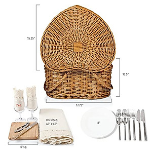 PICNIC TIME Heart Wicker Picnic Basket, 2 Person Set, Couple Gifts, (Antique White)