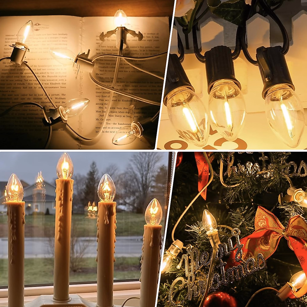 C7 LED Night Light Bulbs 0.5W, E12 Candelabra Base Candle Light Bulb Warm 2200K Equivalent 5W/7W Incandescent Bulb, Mini Light Bulbs for Chandelier Nightlight Salt Lamp Window Bulbs (2 Pack Gold)